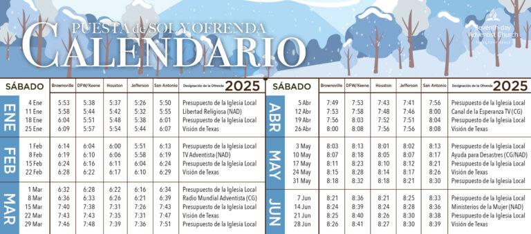 2025 Sunset & Offering Calendar | Texas Conference SDA Headquarters