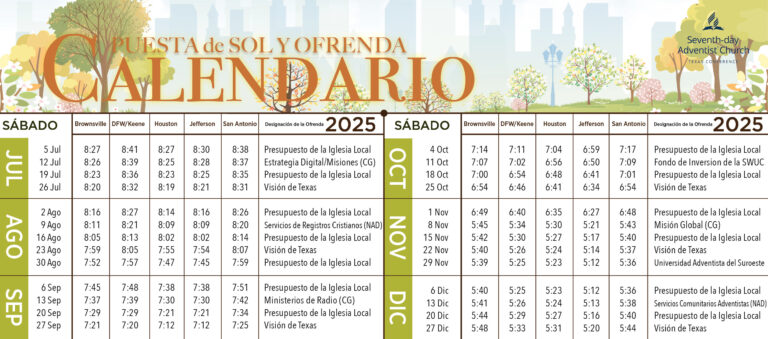 2025 Sunset & Offering Calendar | Texas Conference SDA Headquarters